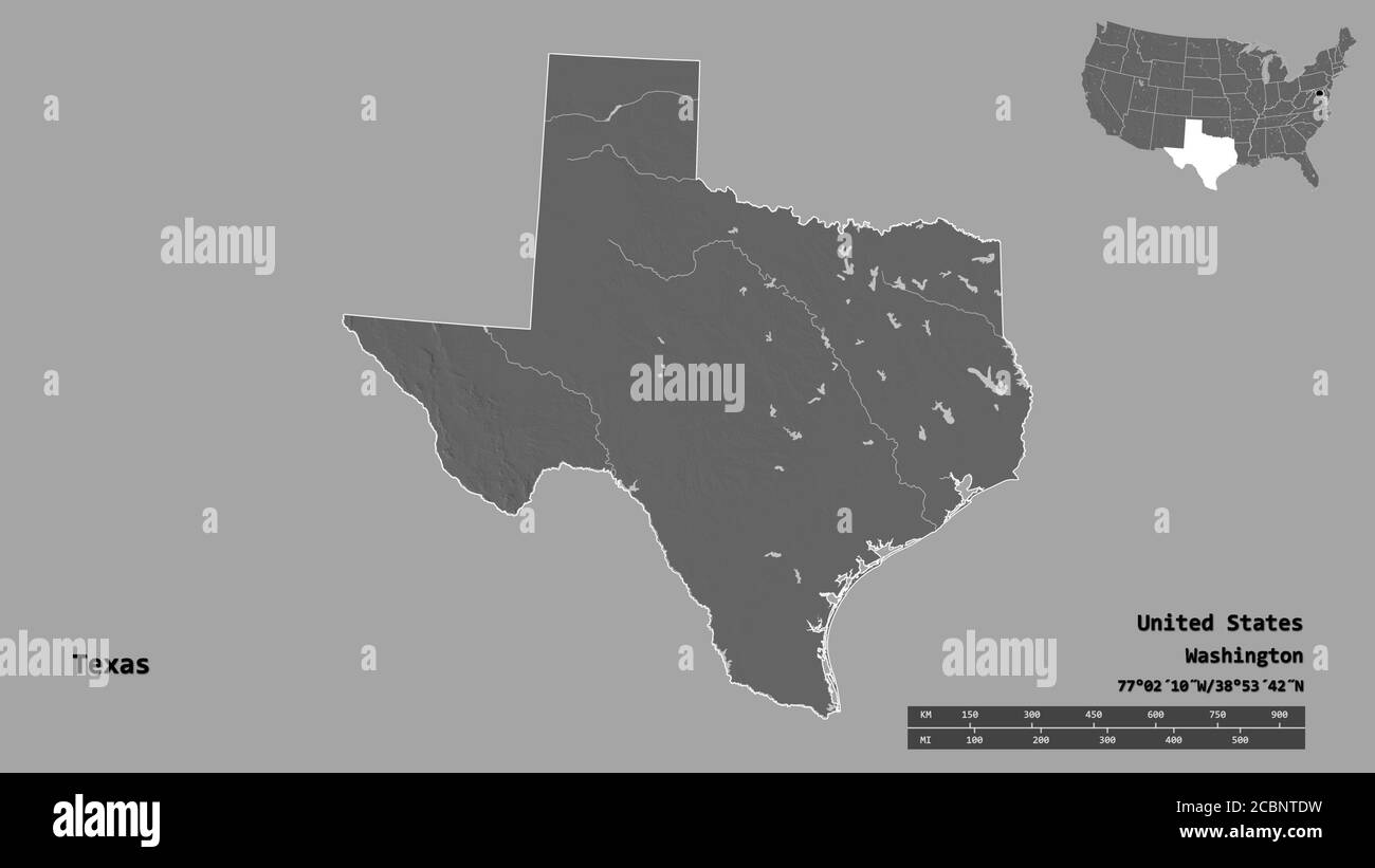 Shape of Texas, state of Mainland United States, with its capital ...