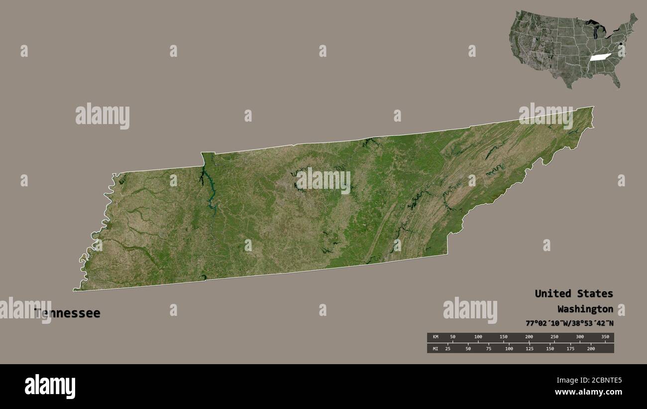 Shape of Tennessee, state of Mainland United States, with its capital ...