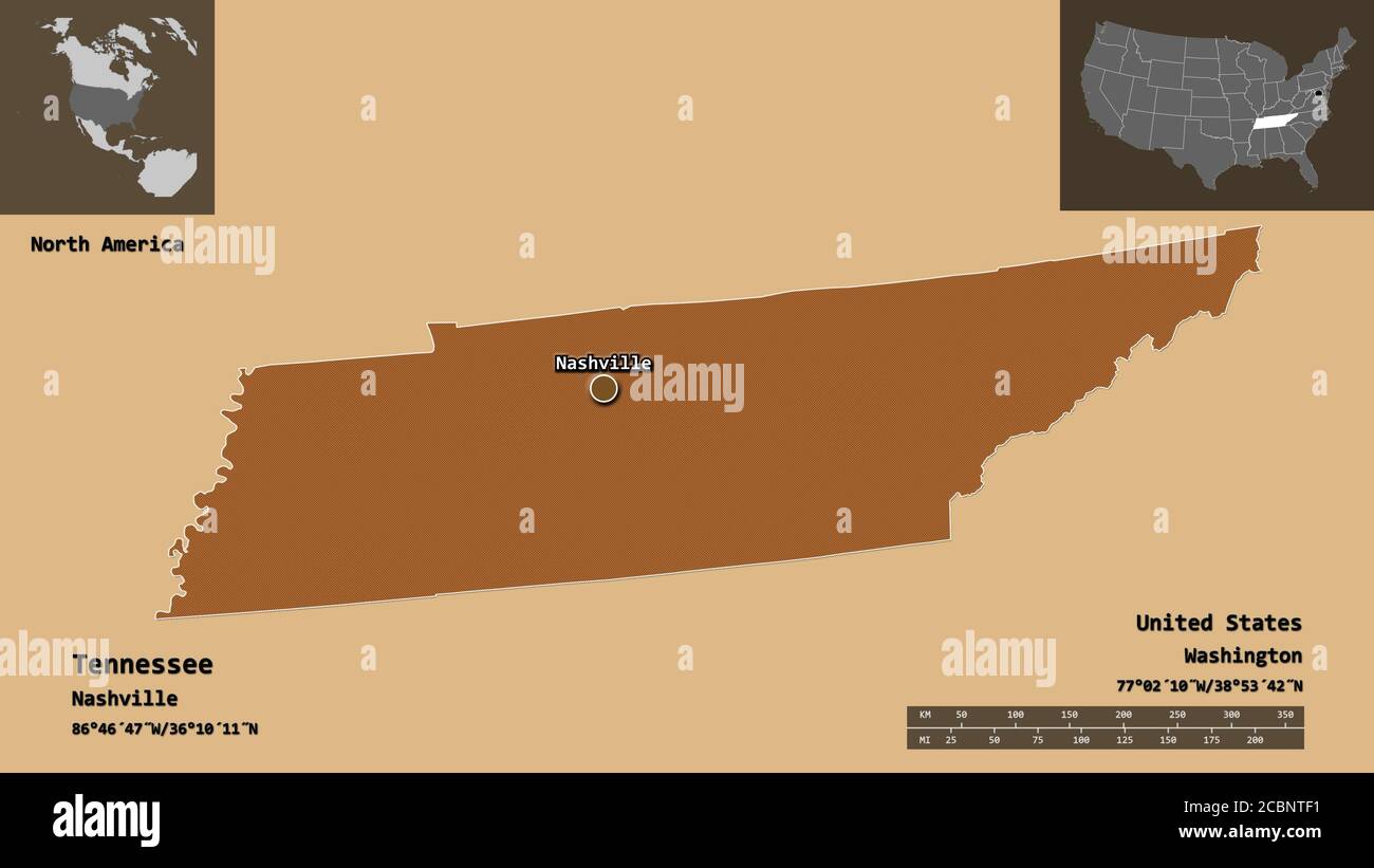 Shape of Tennessee, state of Mainland United States, and its capital ...