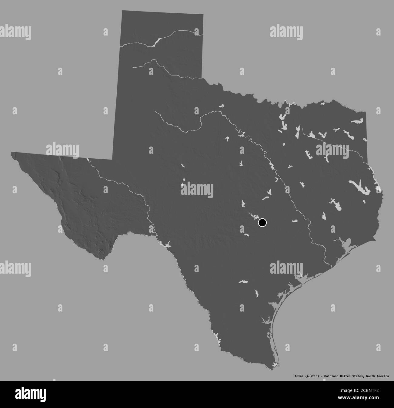 Shape of Texas, state of Mainland United States, with its capital ...