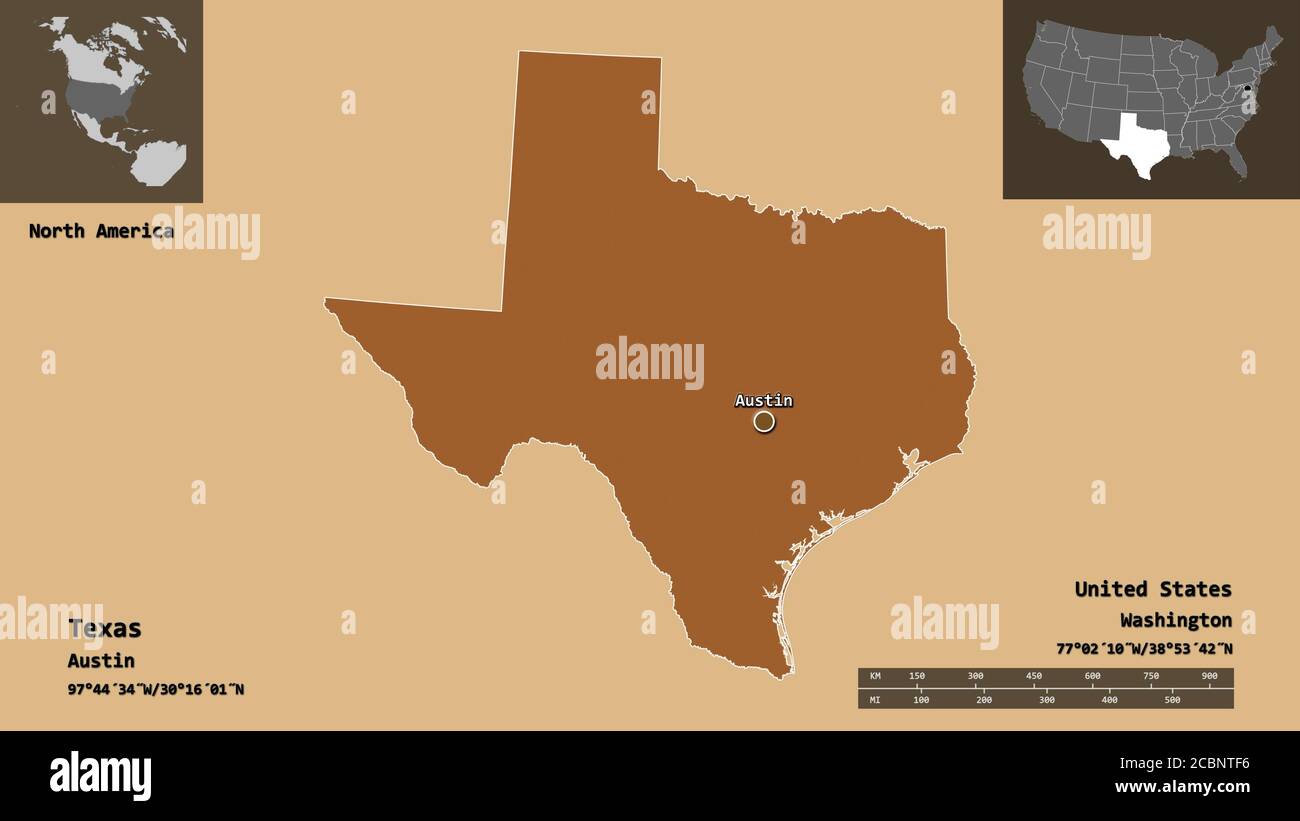 Shape of Texas, state of Mainland United States, and its capital ...