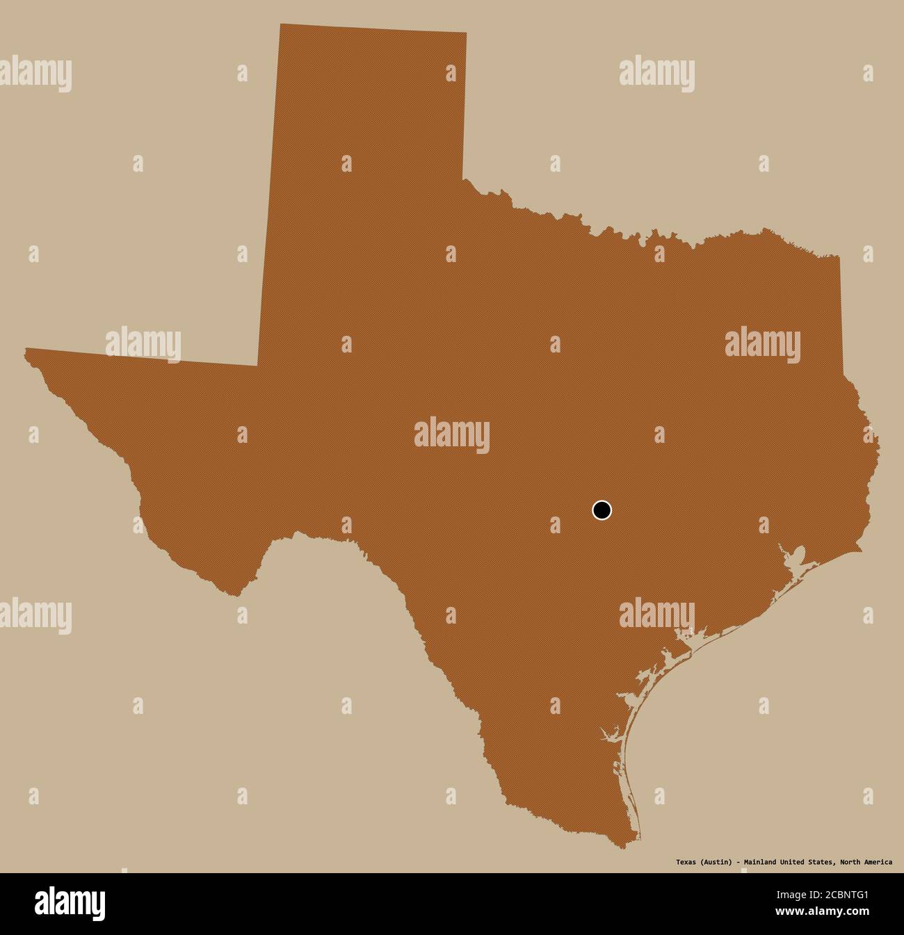 Shape of Texas, state of Mainland United States, with its capital ...