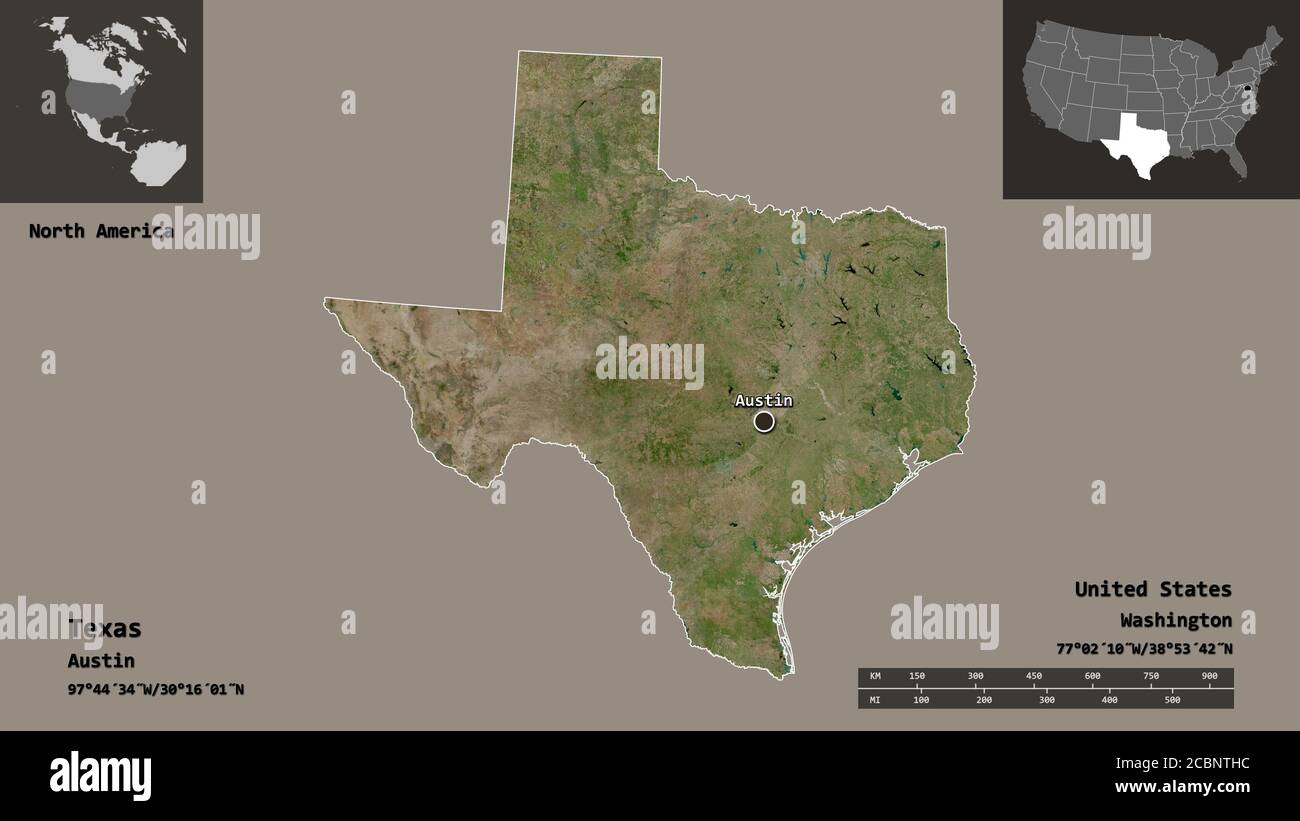 Shape of Texas, state of Mainland United States, and its capital ...