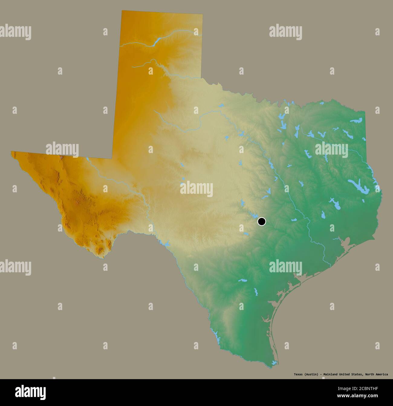 Shape of Texas, state of Mainland United States, with its capital ...