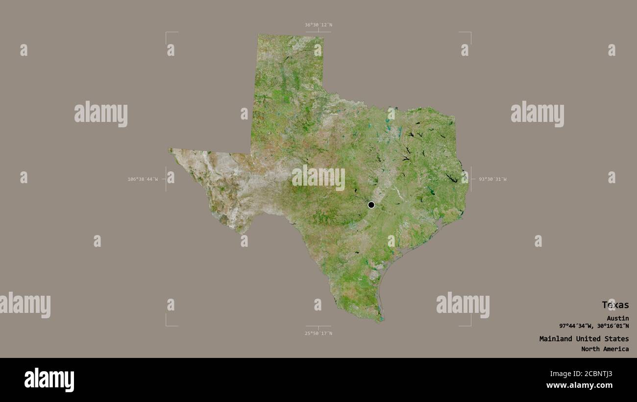 Area of Texas, state of Mainland United States, isolated on a solid ...