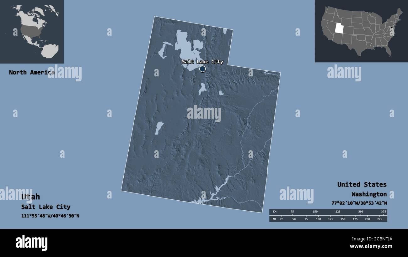 Shape of Utah, state of Mainland United States, and its capital ...