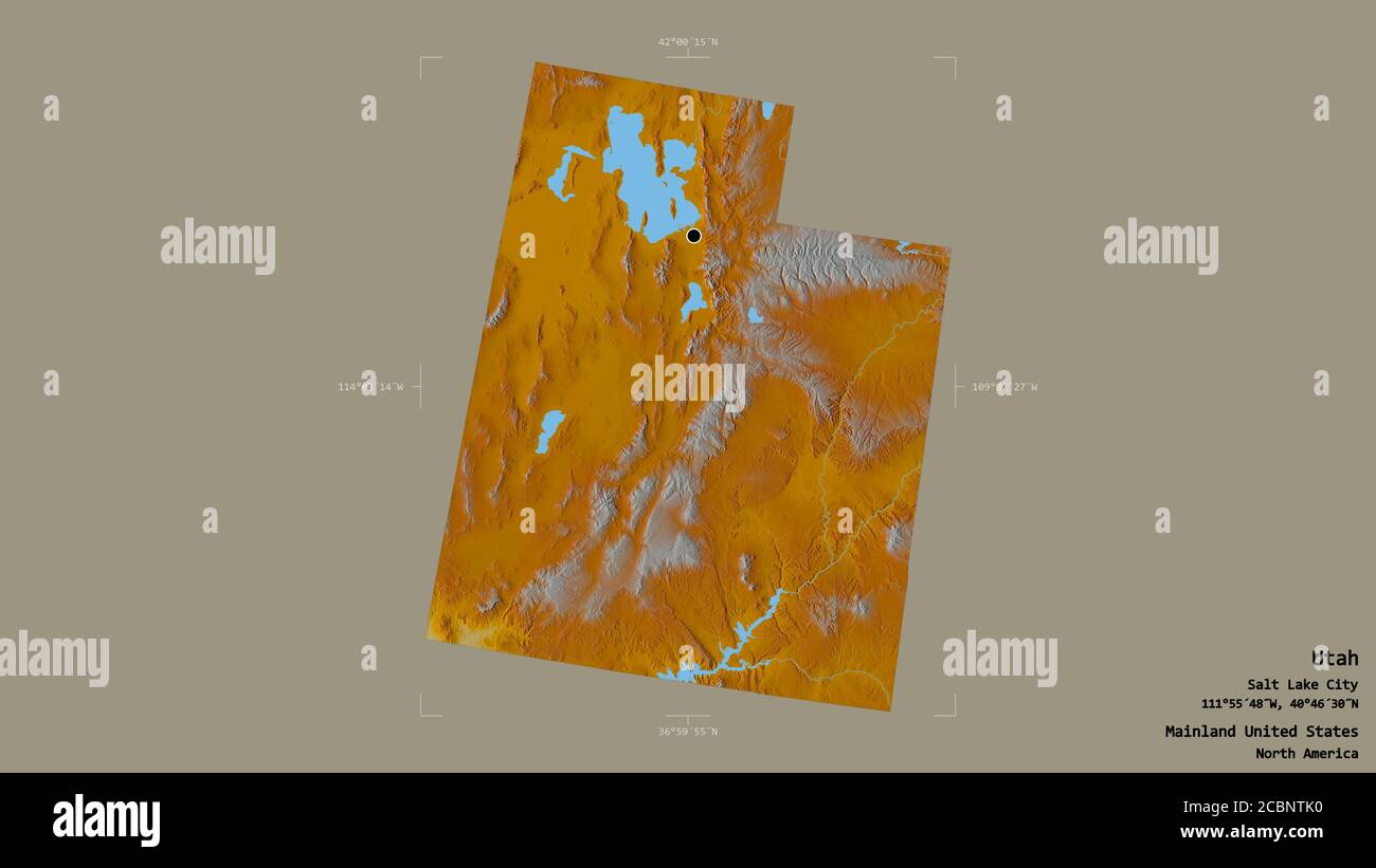 Area of Utah, state of Mainland United States, isolated on a solid ...