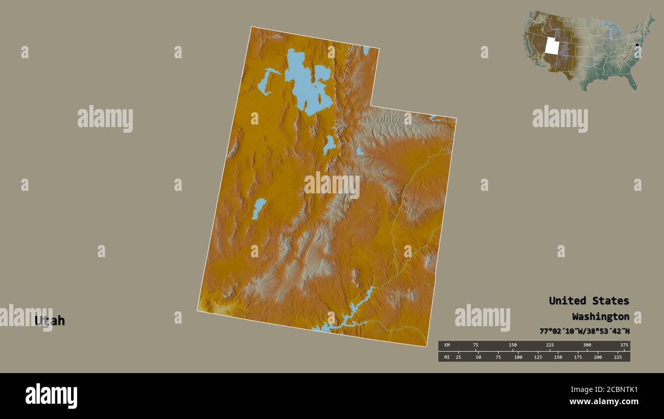 Shape of Utah, state of Mainland United States, with its capital ...