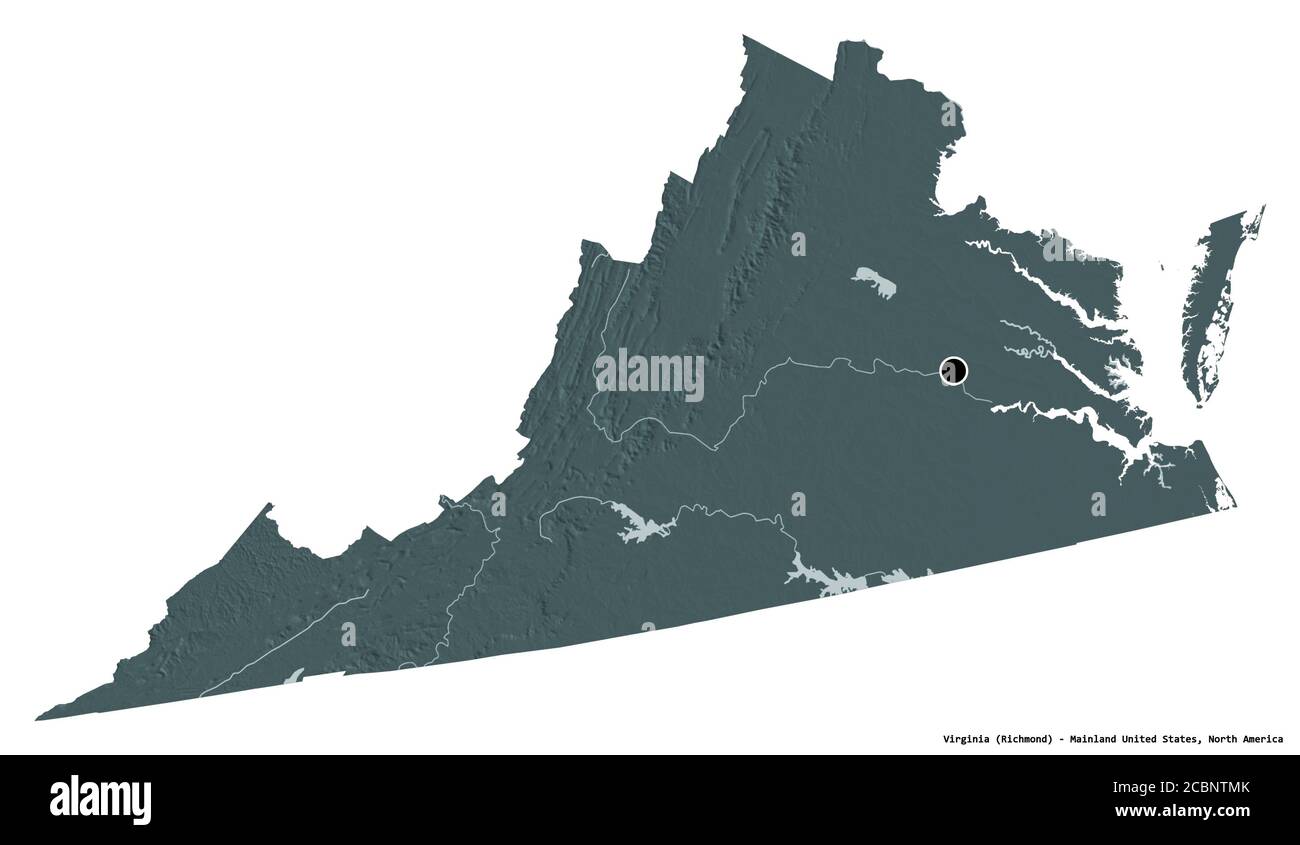 Shape of Virginia, state of Mainland United States, with its capital ...