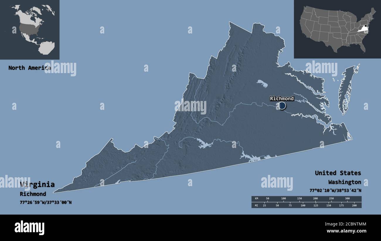 Shape of Virginia, state of Mainland United States, and its capital ...