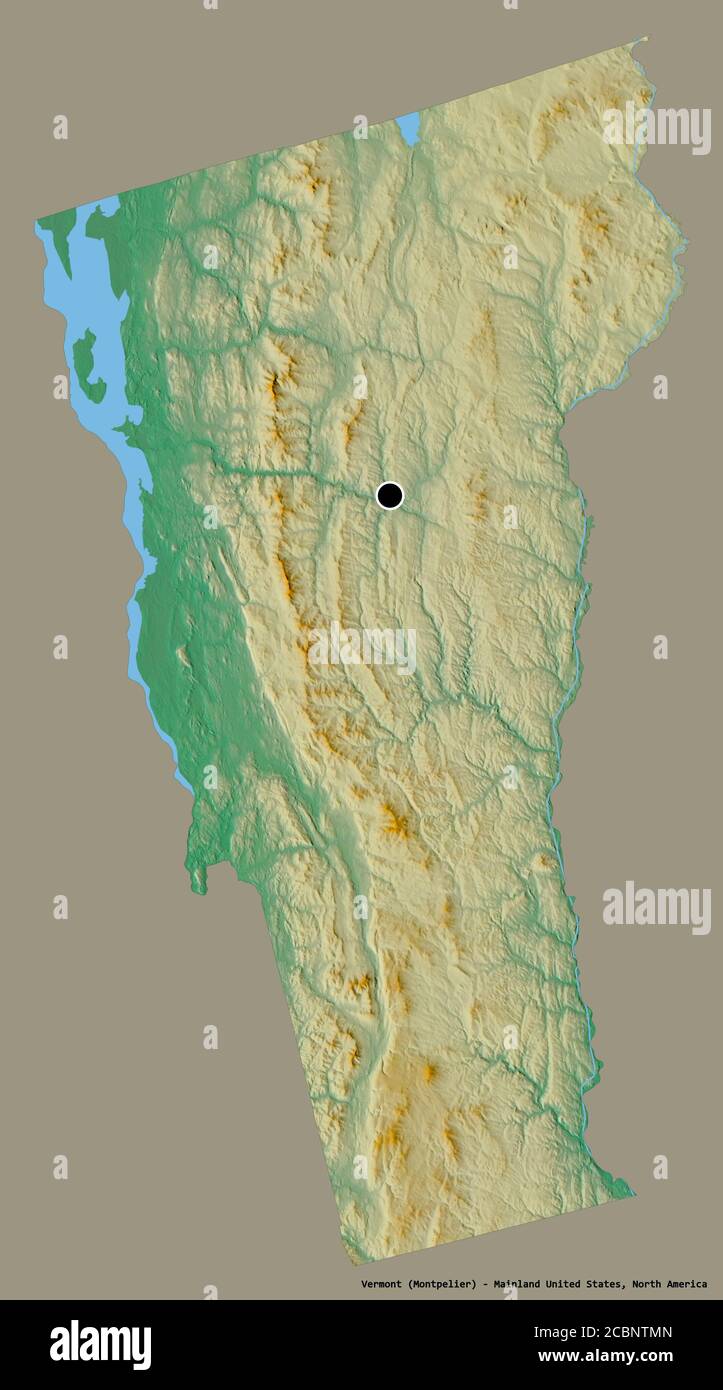 Shape of Vermont, state of Mainland United States, with its capital ...