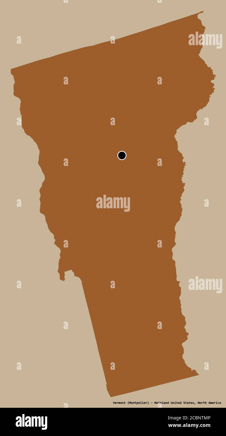 Shape of Vermont, state of Mainland United States, with its capital ...