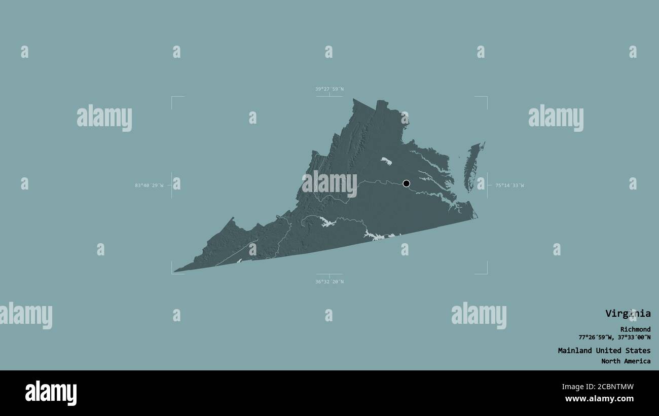 Area of Virginia, state of Mainland United States, isolated on a solid ...