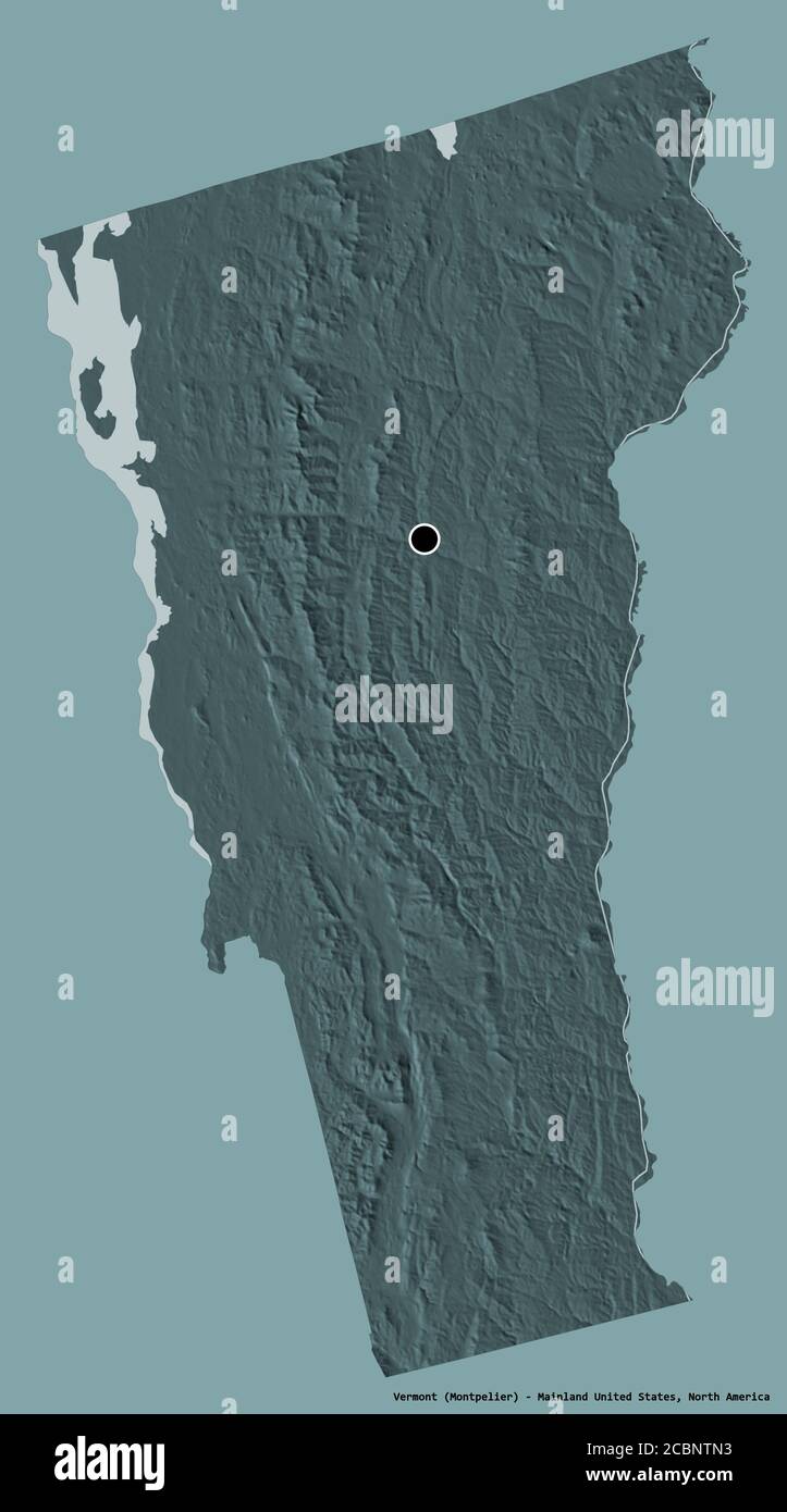Shape of Vermont, state of Mainland United States, with its capital ...
