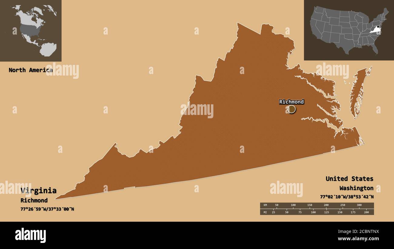 Shape of Virginia, state of Mainland United States, and its capital ...