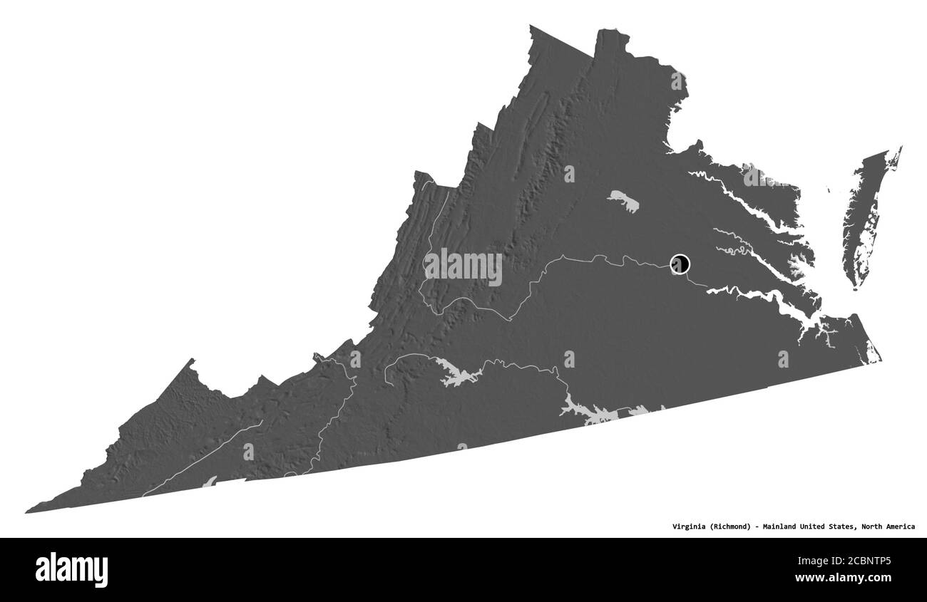 Shape of Virginia, state of Mainland United States, with its capital ...