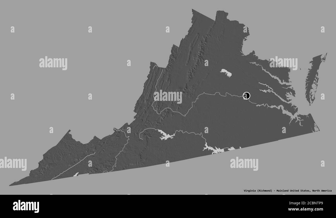 Shape of Virginia, state of Mainland United States, with its capital ...