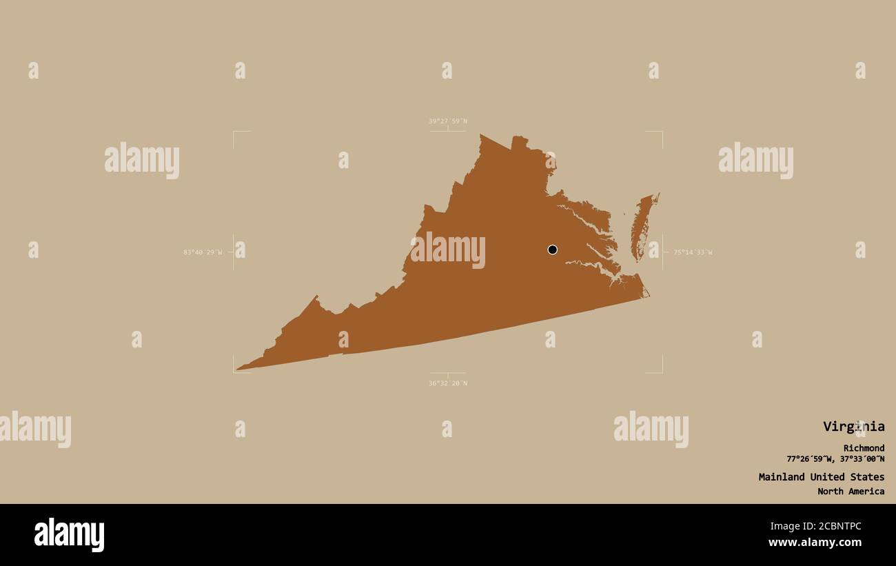 Area of Virginia, state of Mainland United States, isolated on a solid ...