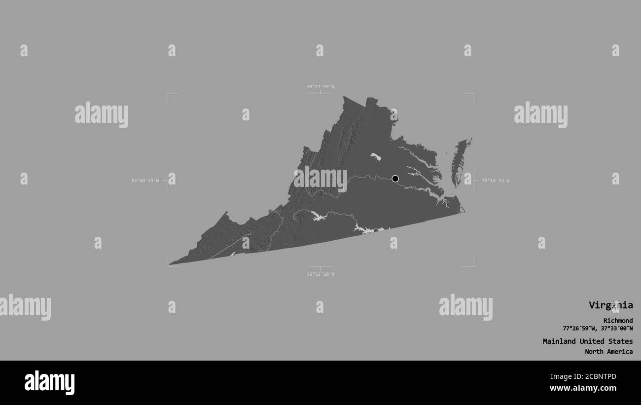 Area of Virginia, state of Mainland United States, isolated on a solid ...