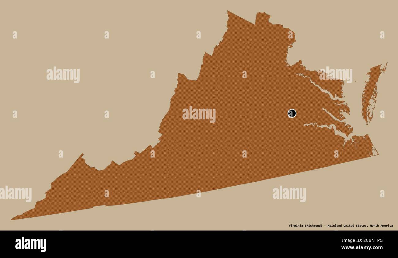 Shape of Virginia, state of Mainland United States, with its capital ...