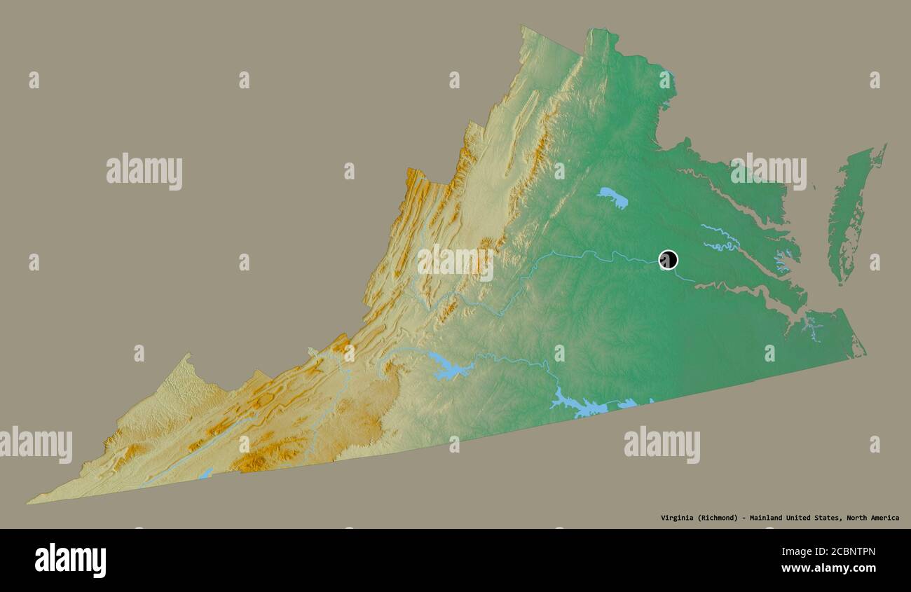 Shape of Virginia, state of Mainland United States, with its capital ...