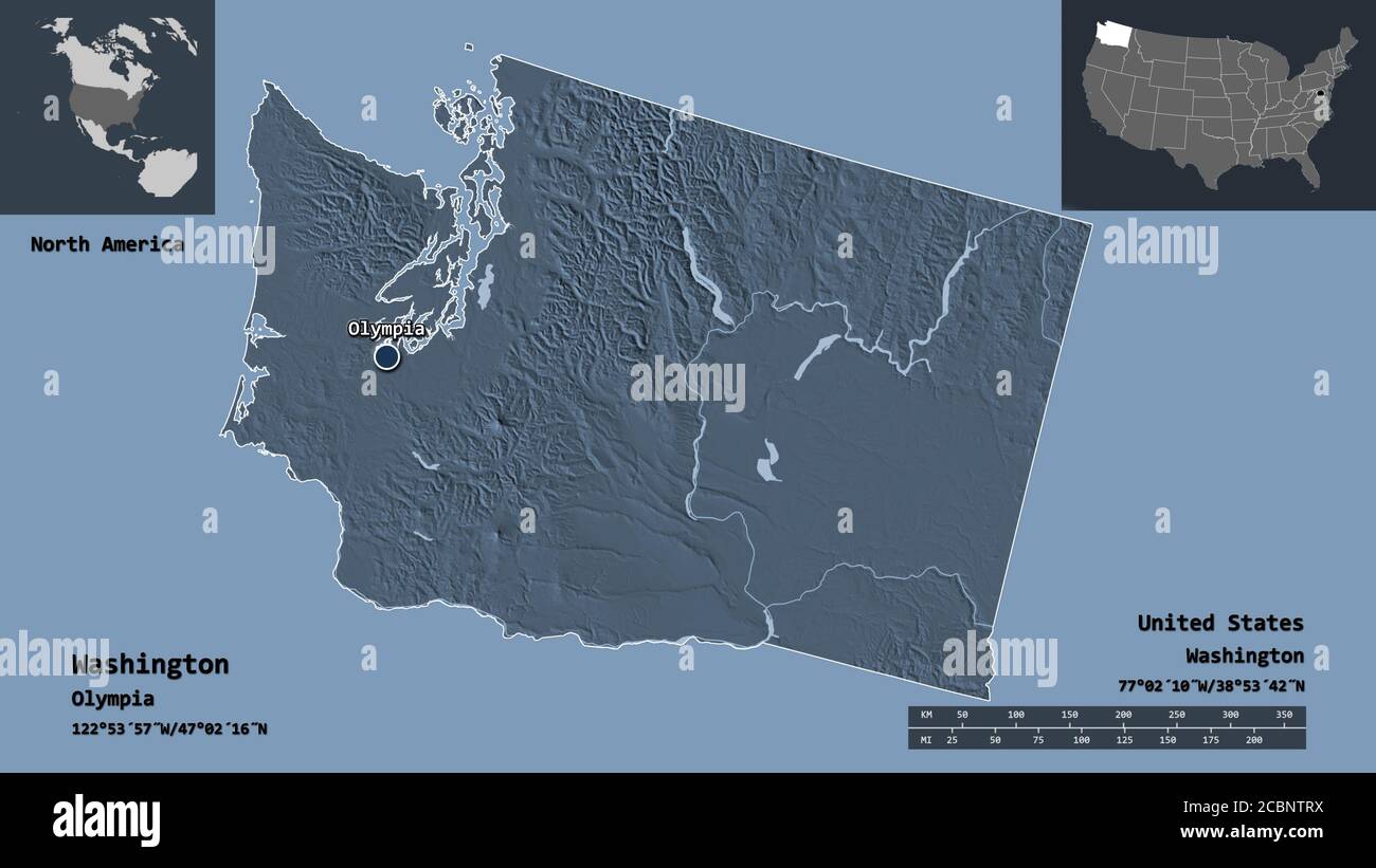 Shape of Washington, state of Mainland United States, and its capital ...