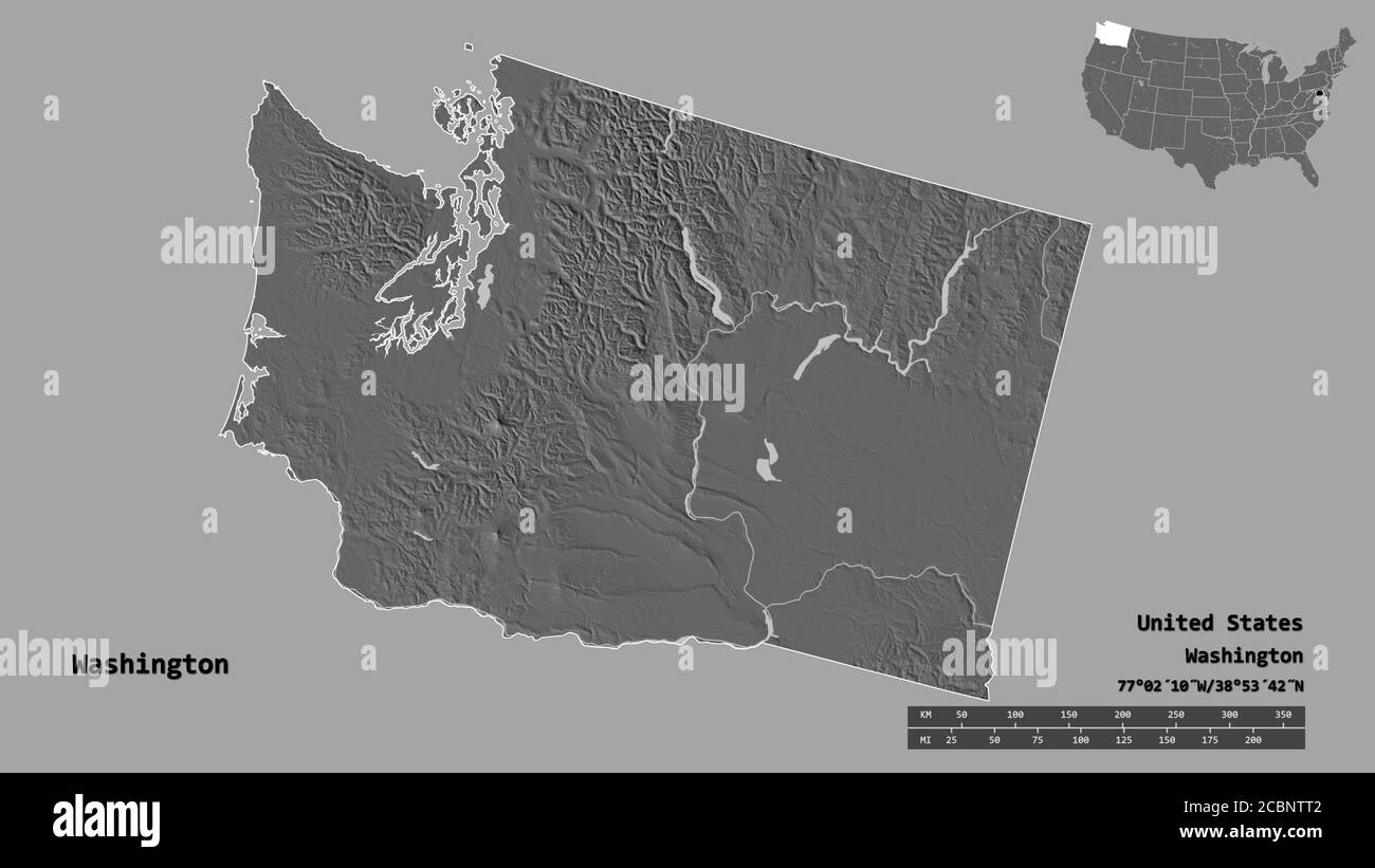 Shape of Washington, state of Mainland United States, with its capital ...