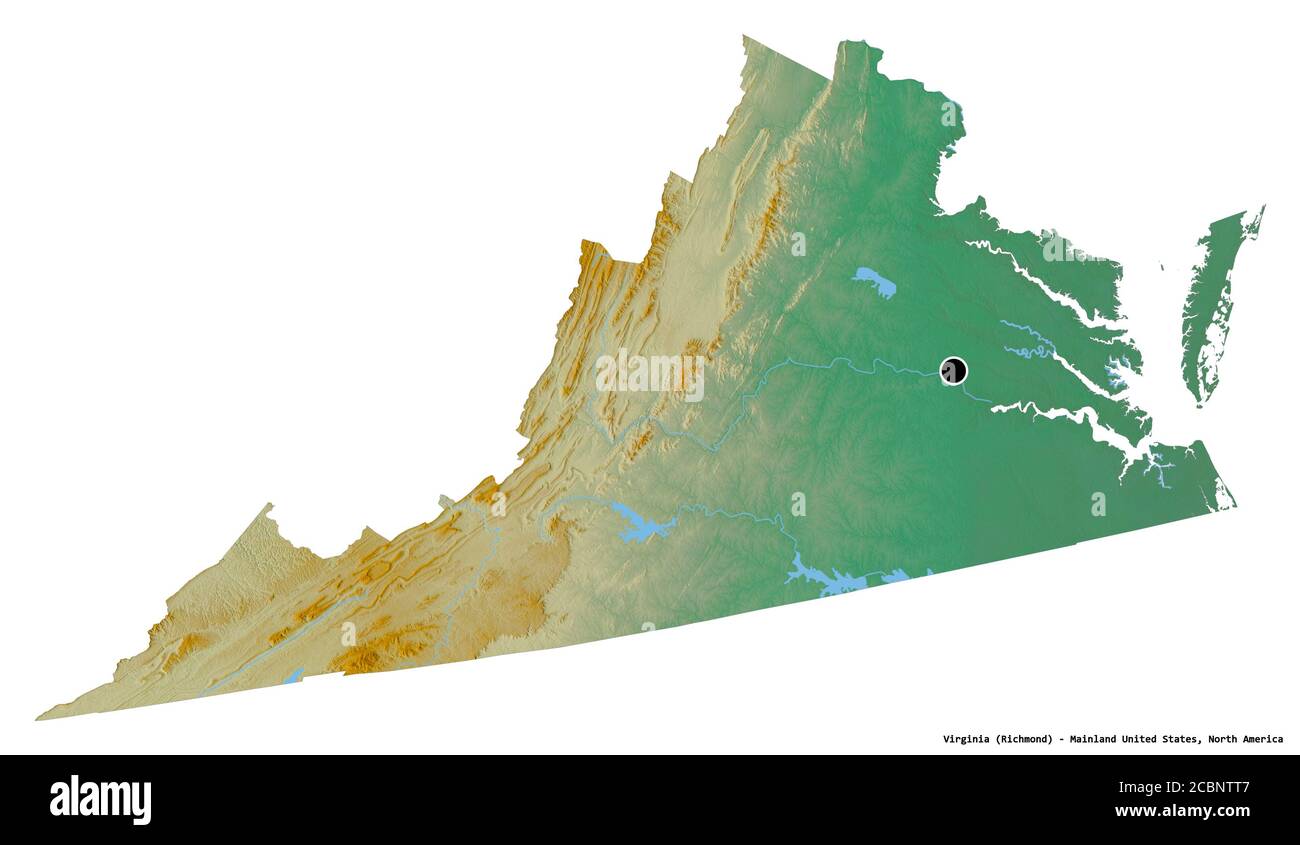 Shape of Virginia, state of Mainland United States, with its capital ...