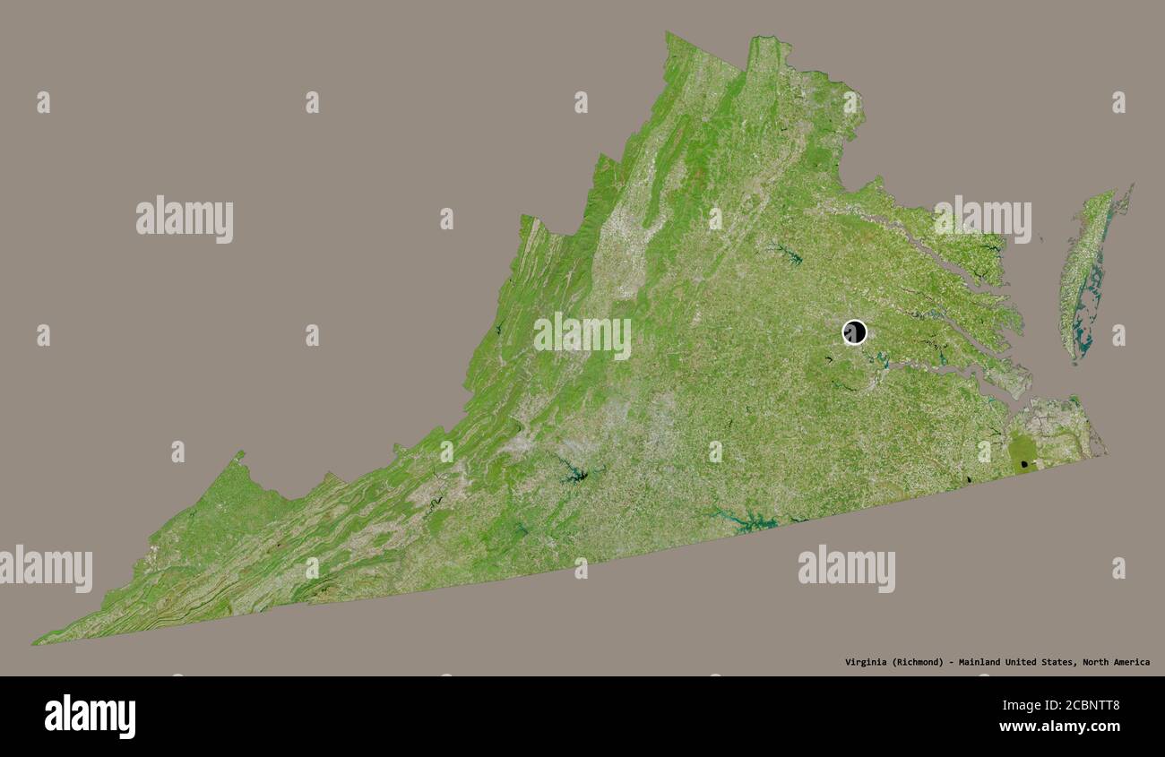 Shape of Virginia, state of Mainland United States, with its capital ...
