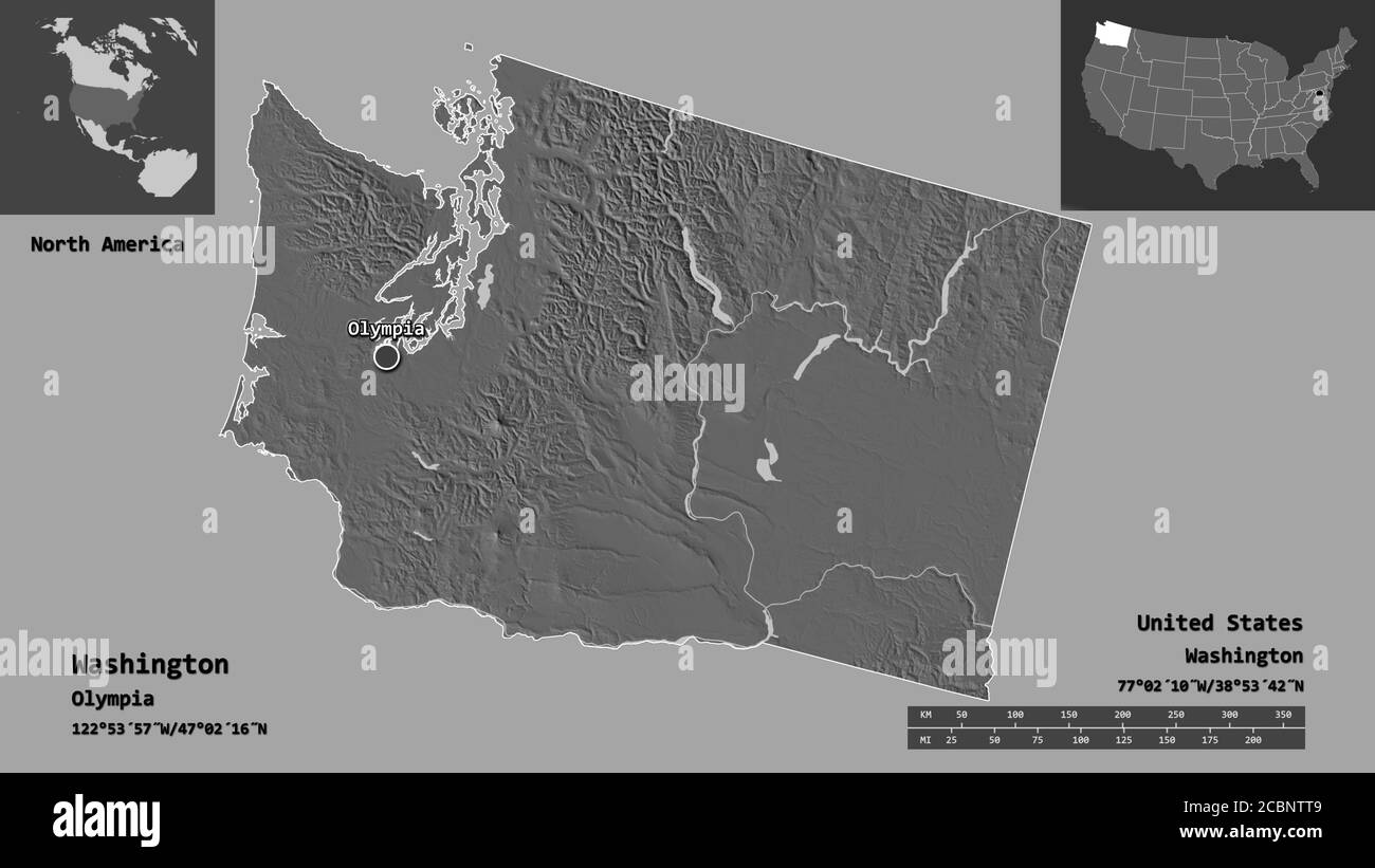 Shape of Washington, state of Mainland United States, and its capital ...