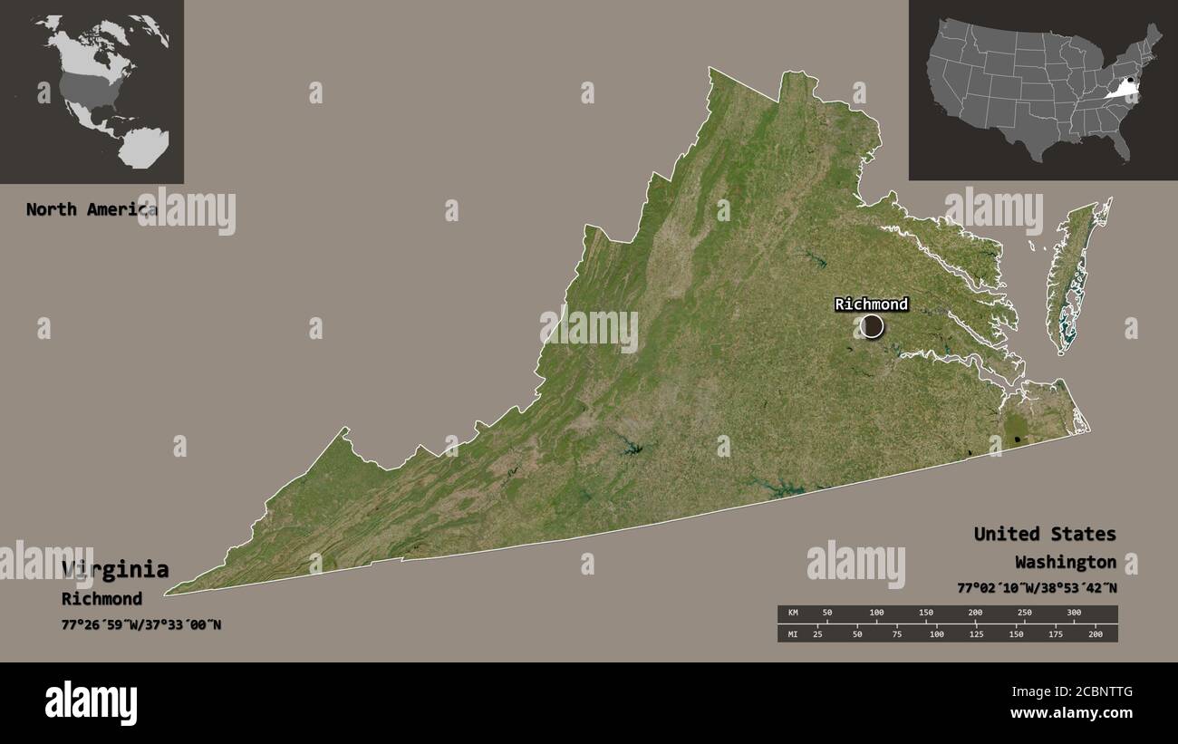 Shape of Virginia, state of Mainland United States, and its capital ...