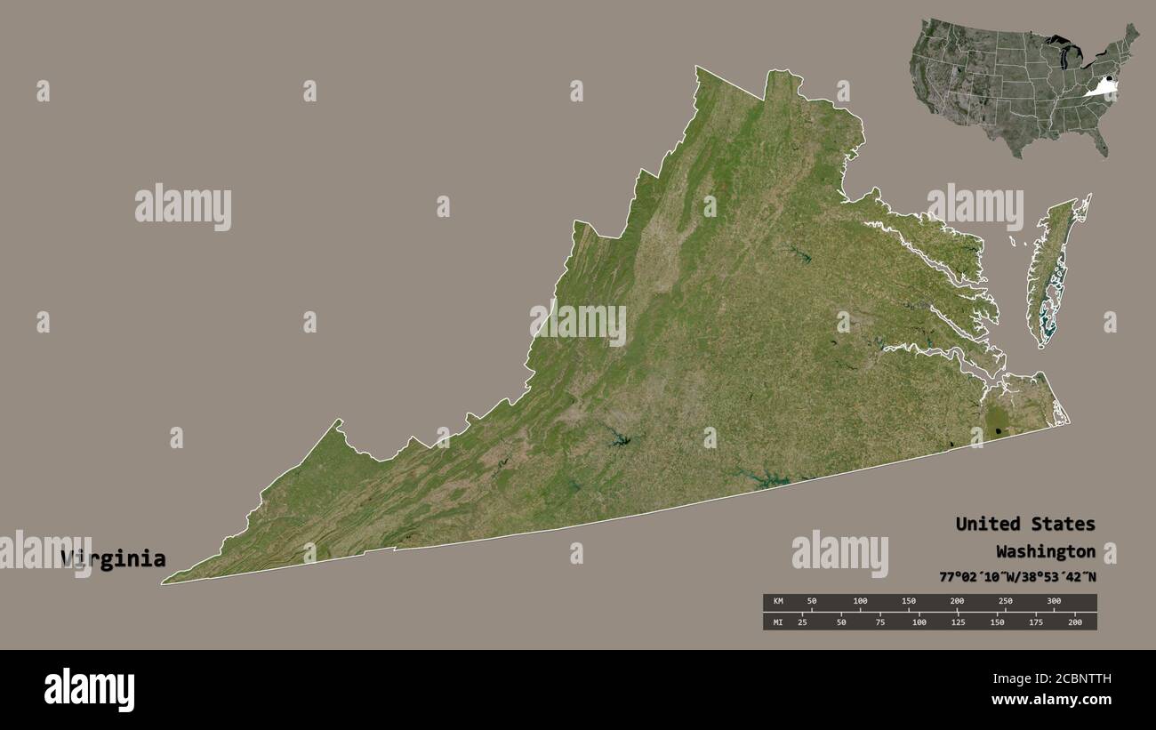 Shape of Virginia, state of Mainland United States, with its capital ...