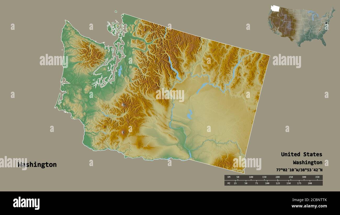 Shape of Washington, state of Mainland United States, with its capital ...