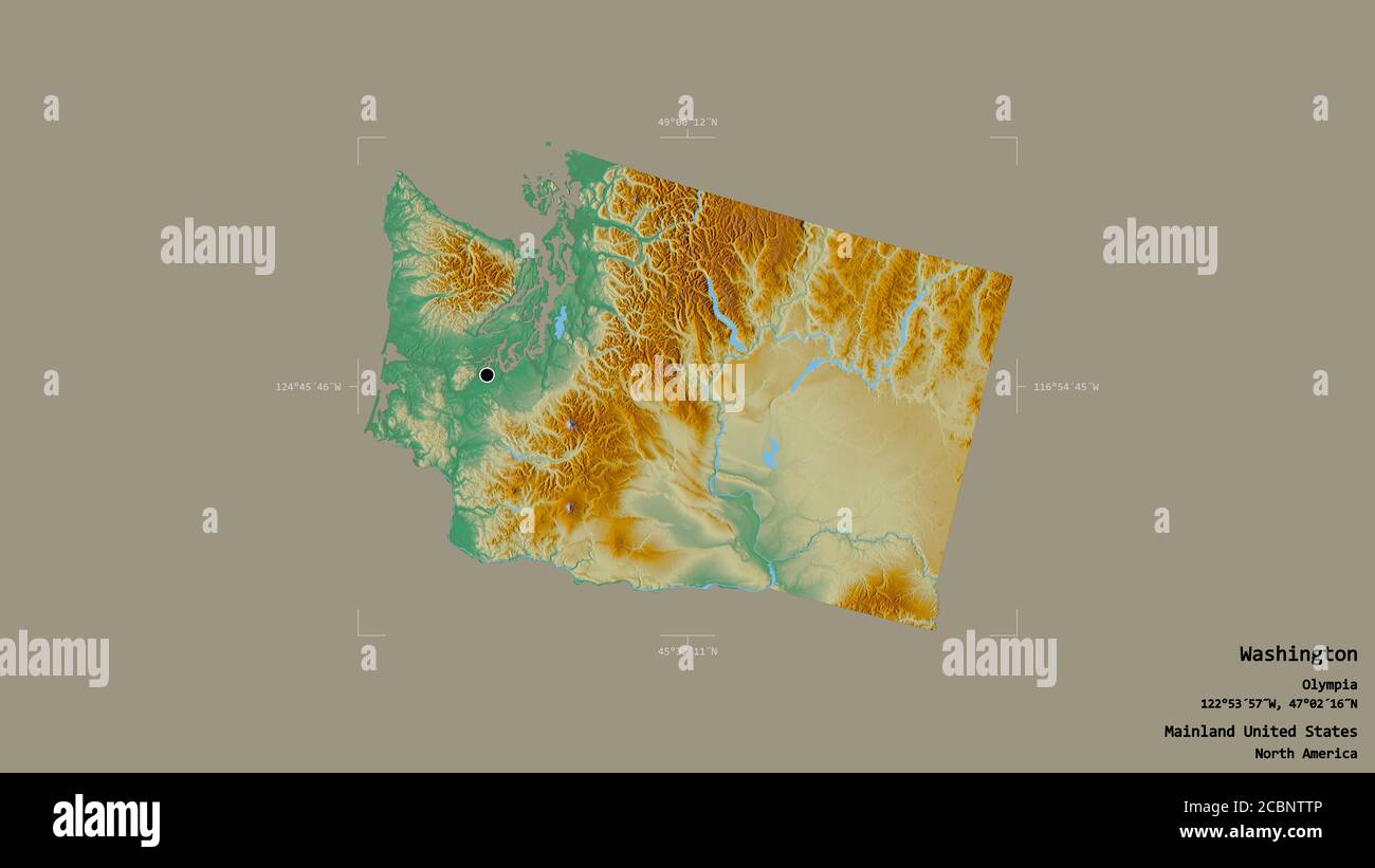 Area of Washington, state of Mainland United States, isolated on a ...