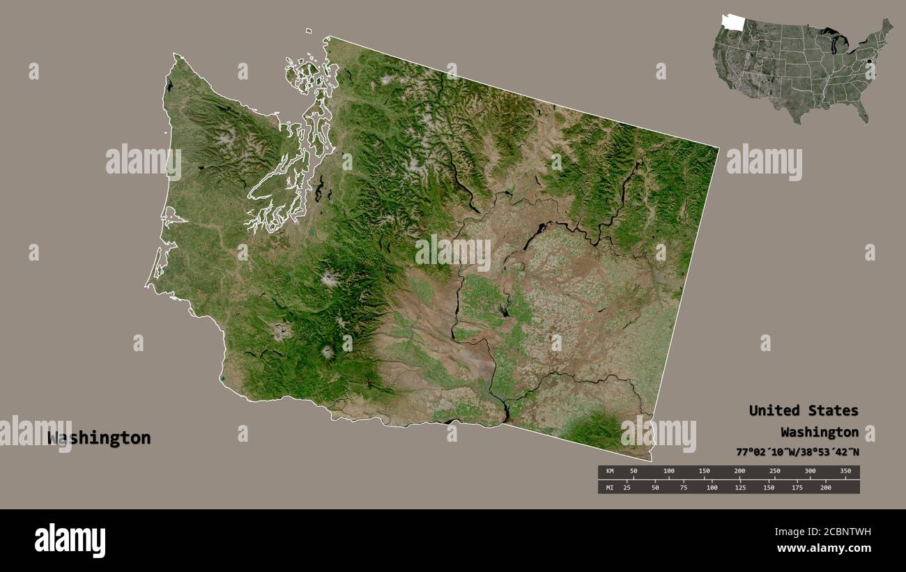 Shape of Washington, state of Mainland United States, with its capital ...