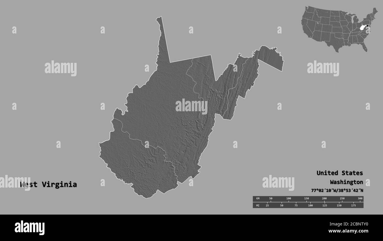 Shape of West Virginia, state of Mainland United States, with its ...