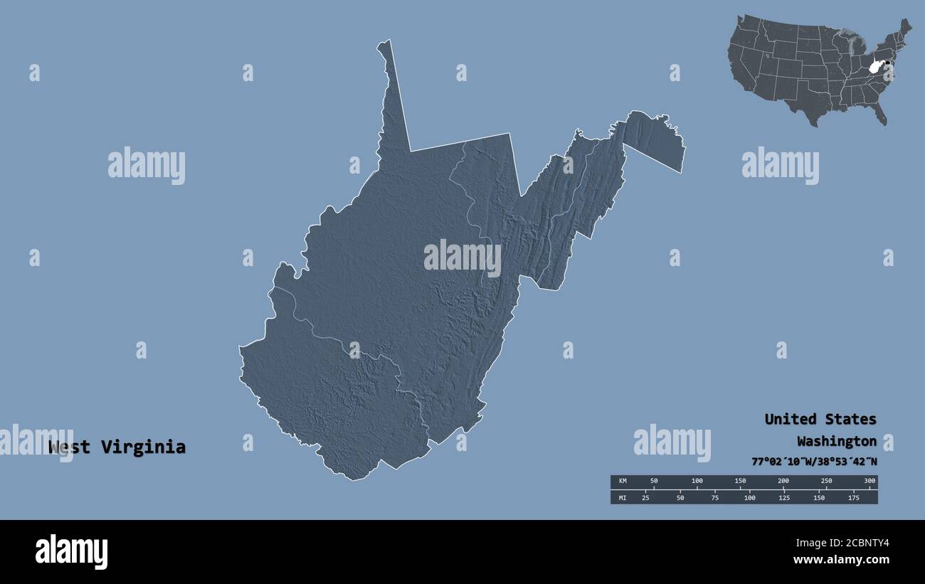 Shape of West Virginia, state of Mainland United States, with its ...