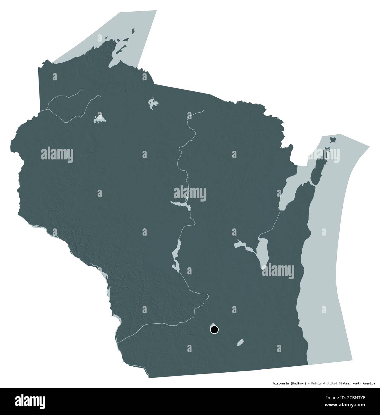 Shape of Wisconsin, state of Mainland United States, with its capital ...