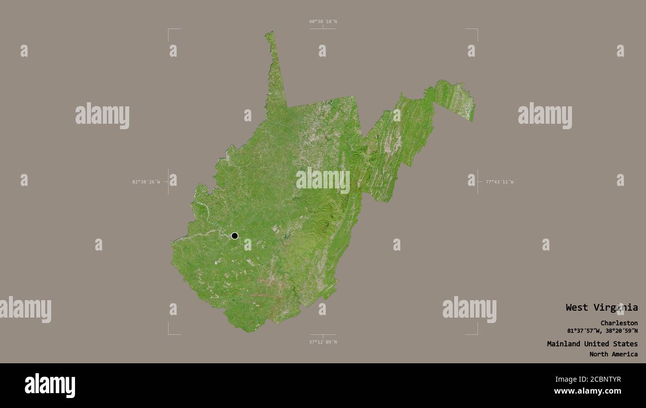 Area of West Virginia, state of Mainland United States, isolated on a ...