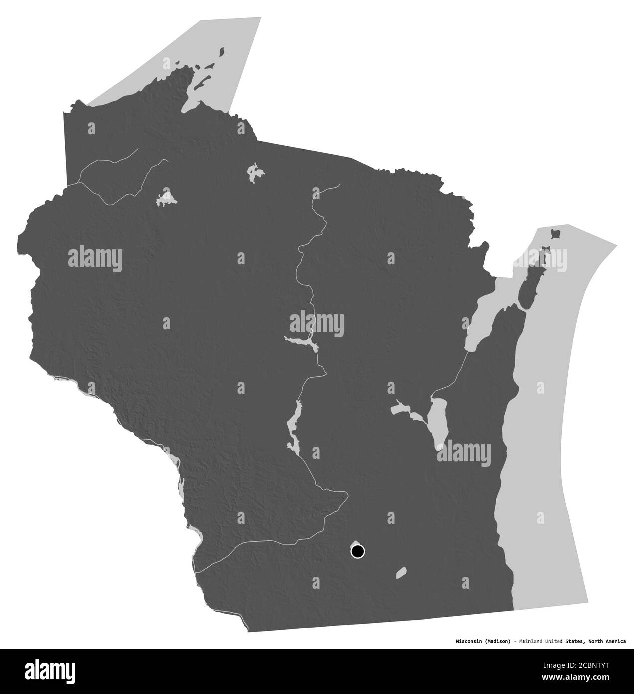 Shape of Wisconsin, state of Mainland United States, with its capital ...
