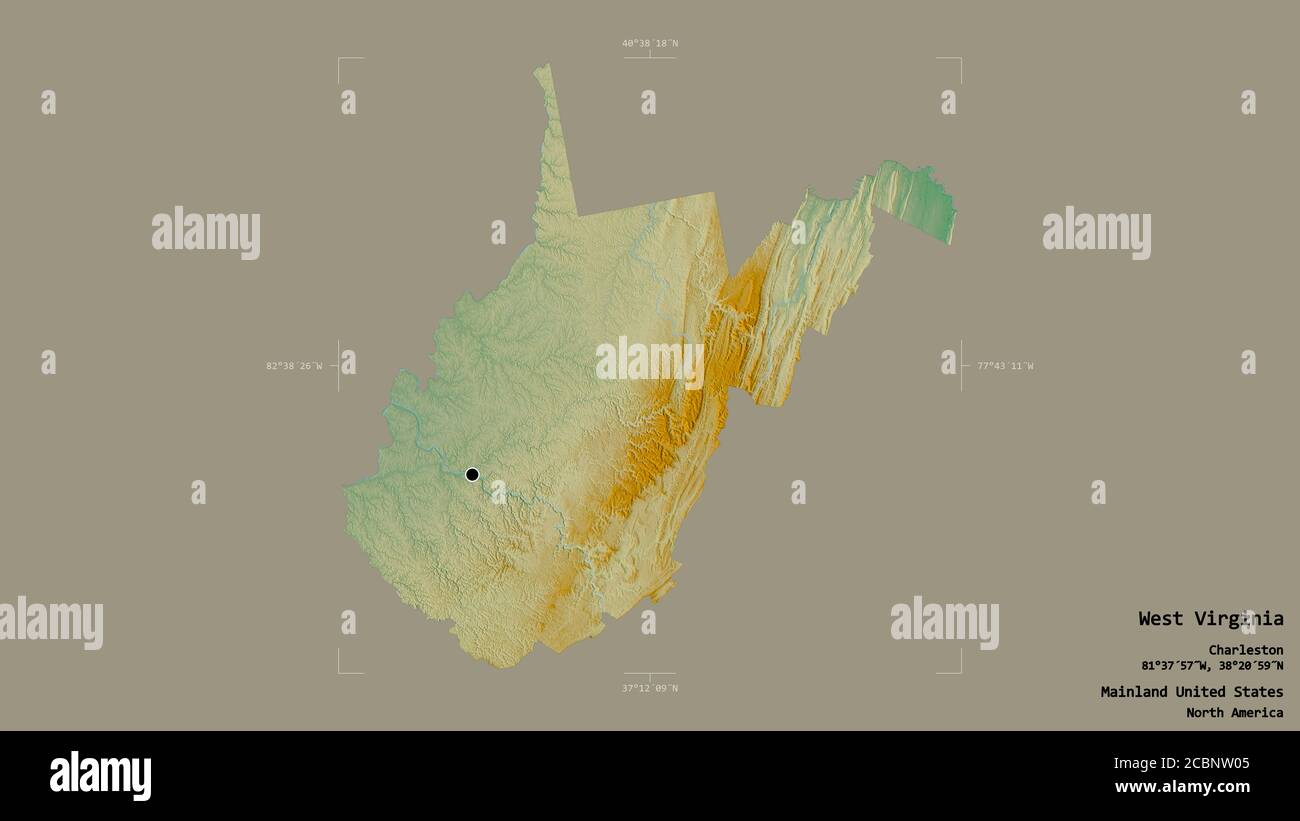 Area of West Virginia, state of Mainland United States, isolated on a ...