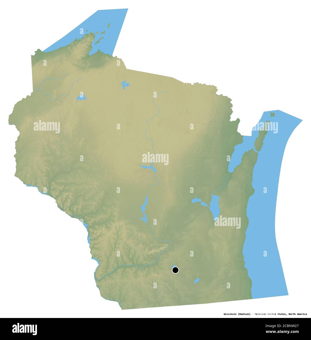 Shape of Wisconsin, state of Mainland United States, with its capital ...