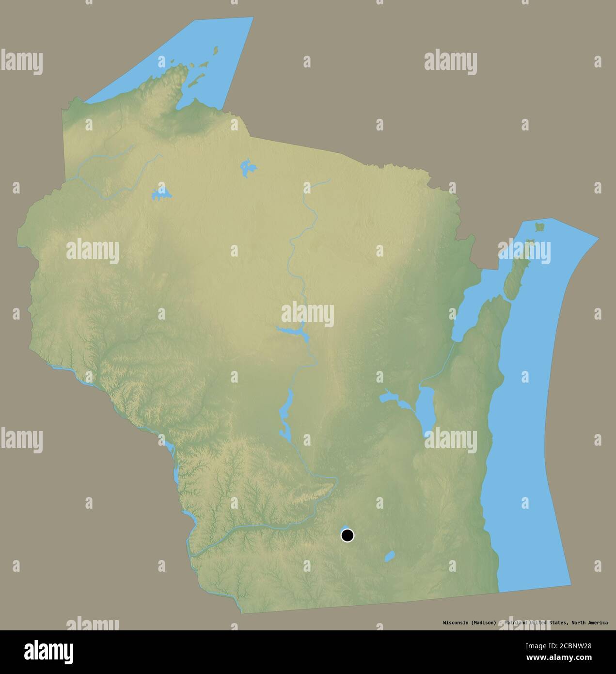 Shape of Wisconsin, state of Mainland United States, with its capital ...