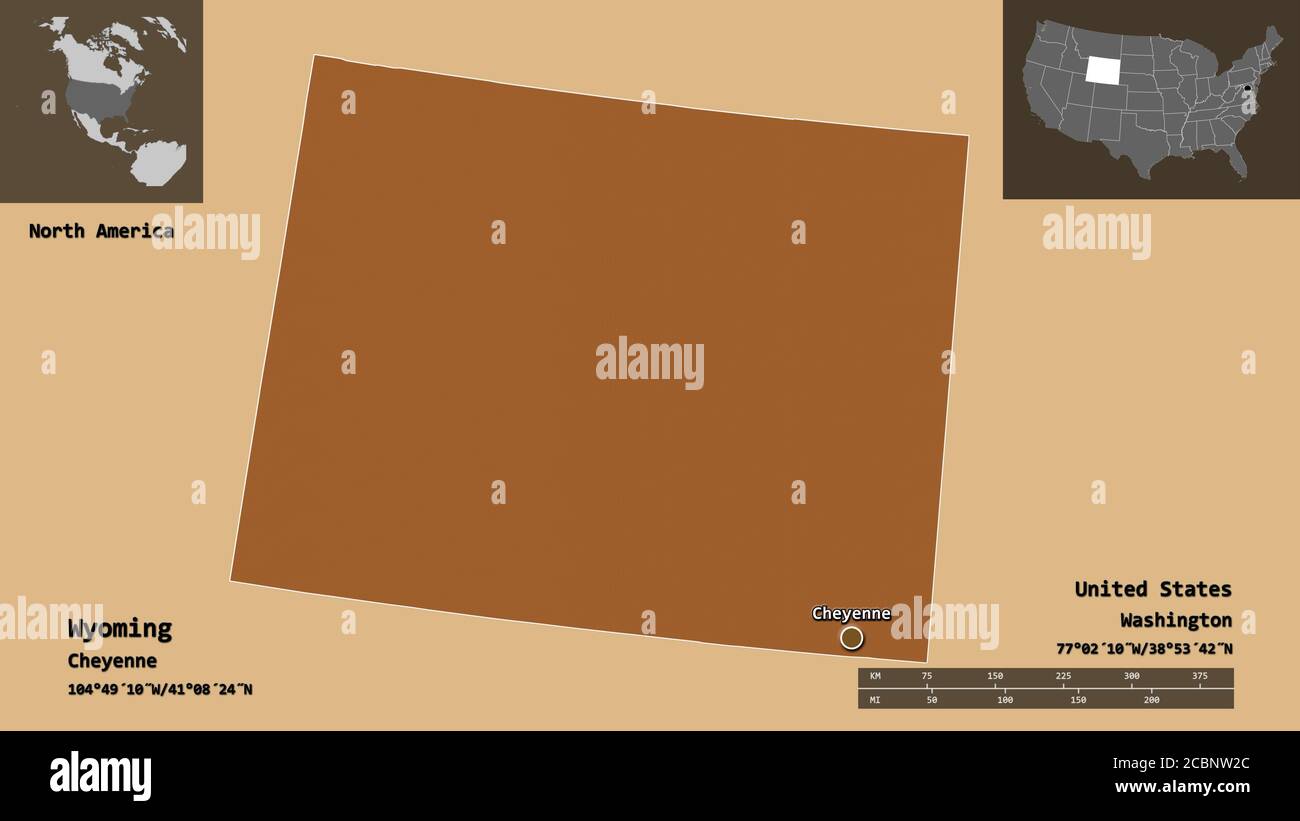 Shape of Wyoming, state of Mainland United States, and its capital ...