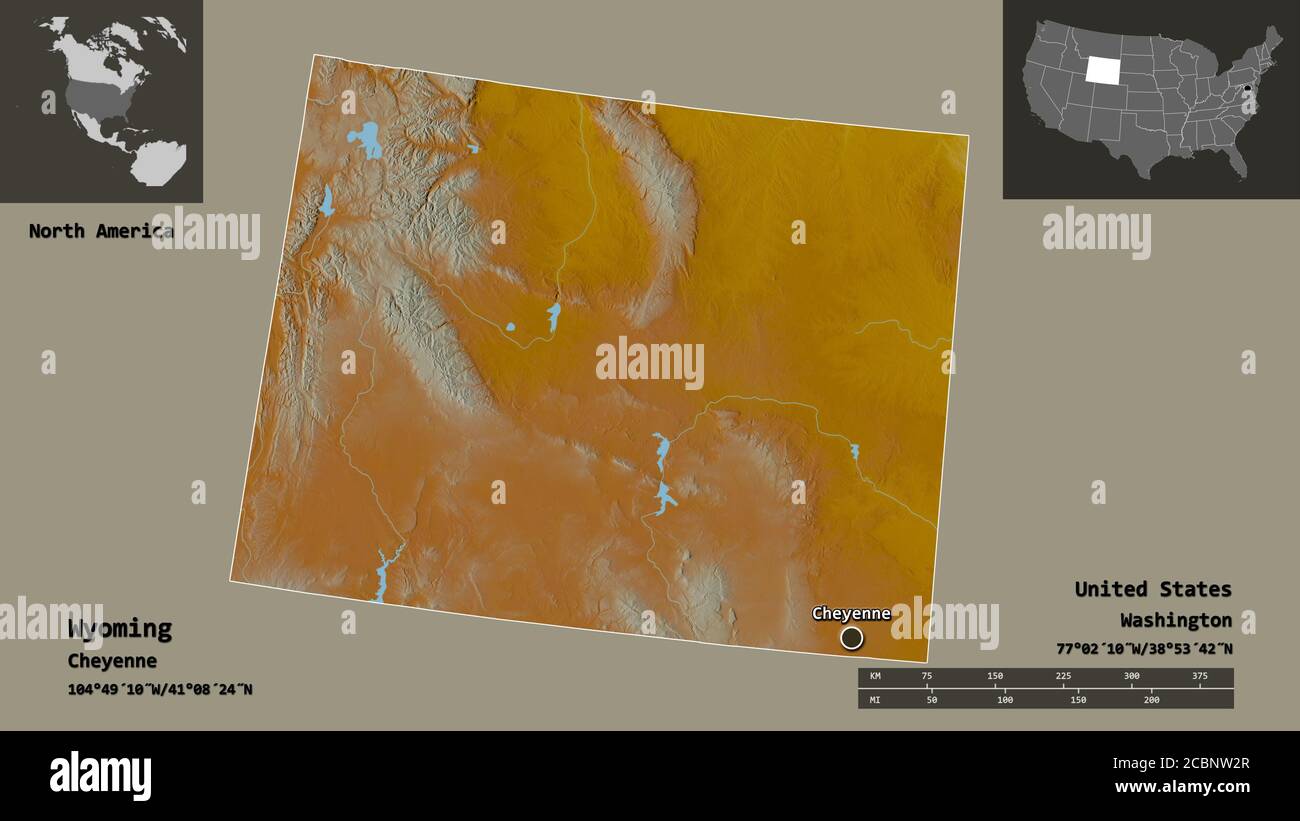 Shape of Wyoming, state of Mainland United States, and its capital ...