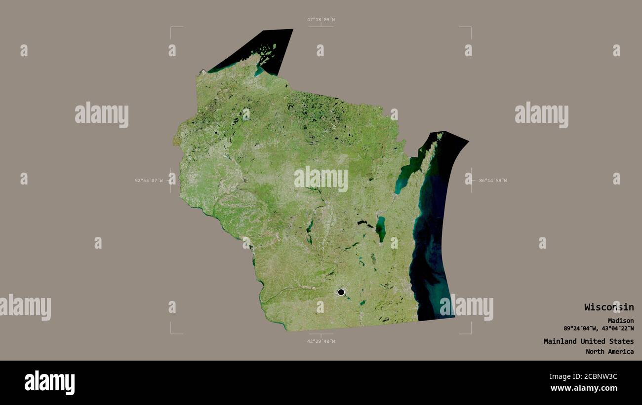 Area of Wisconsin, state of Mainland United States, isolated on a solid ...