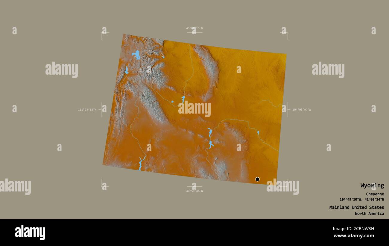 Area of Wyoming, state of Mainland United States, isolated on a solid ...