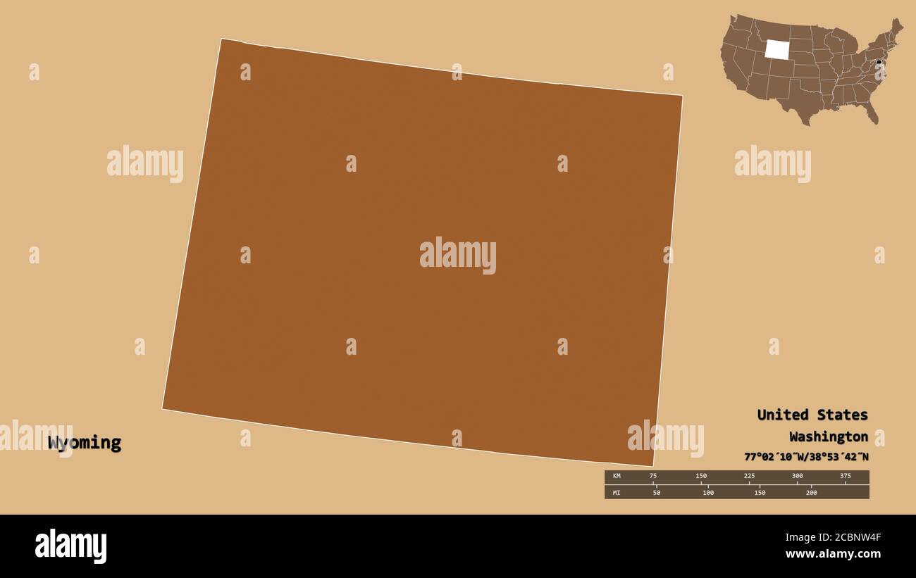 Shape of Wyoming, state of Mainland United States, with its capital ...
