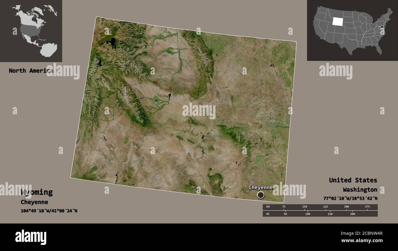 Shape of Wyoming, state of Mainland United States, and its capital ...