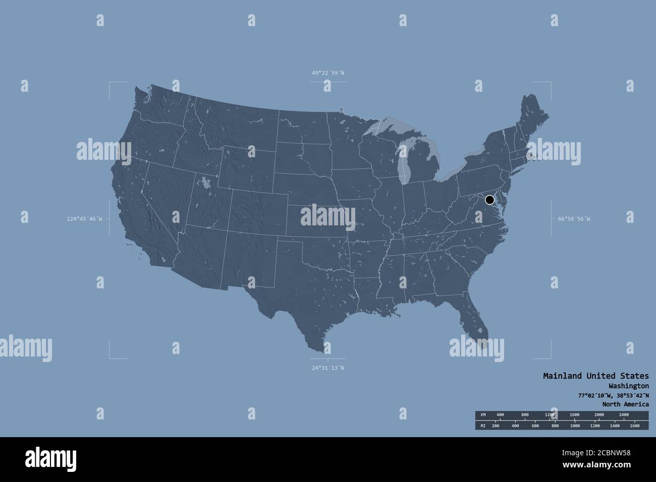 Area of Mainland United States isolated on a solid background in a ...